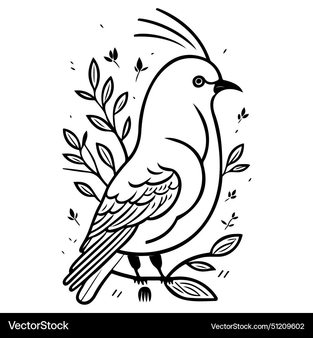 Bird flower sketch hand draw Royalty Free Vector Image