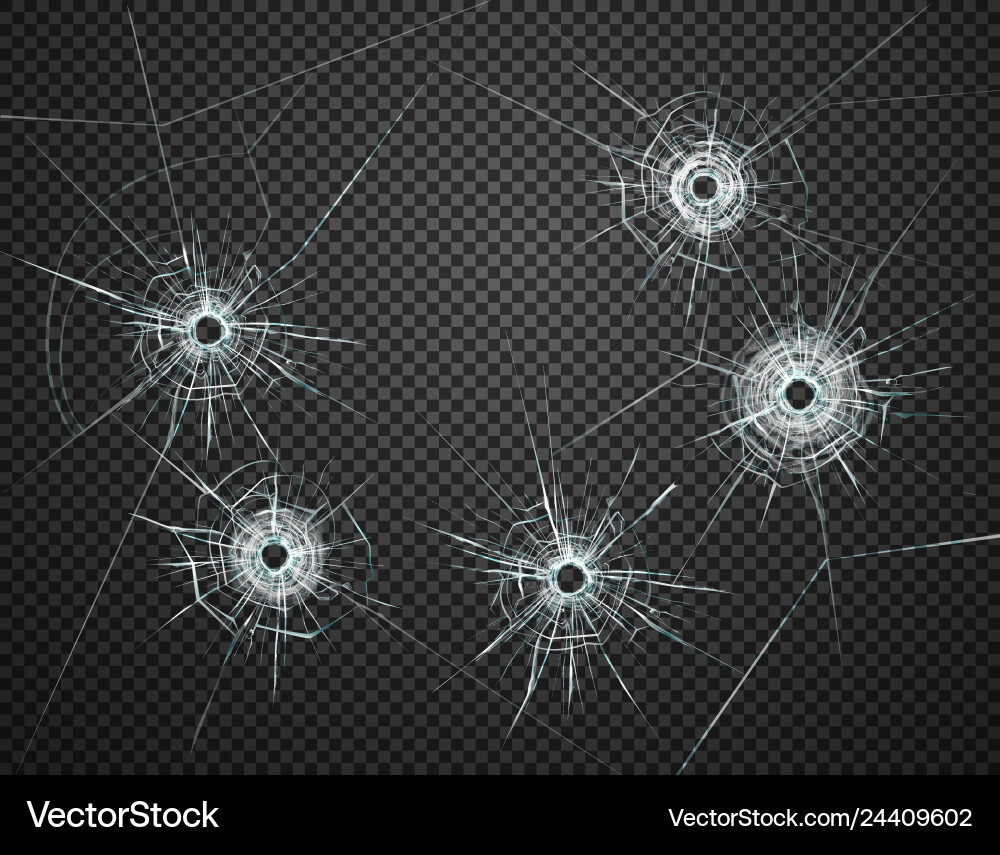 Bullet holes glass transparent realistic Vector Image