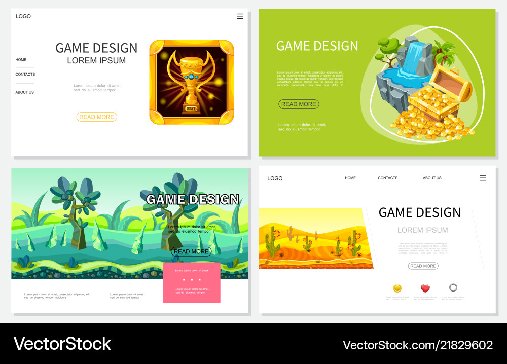 Cartoon game design websites set Royalty Free Vector Image