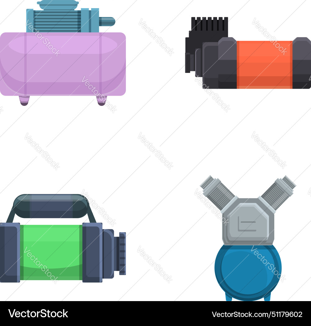 Compressor icons set cartoon air Royalty Free Vector Image