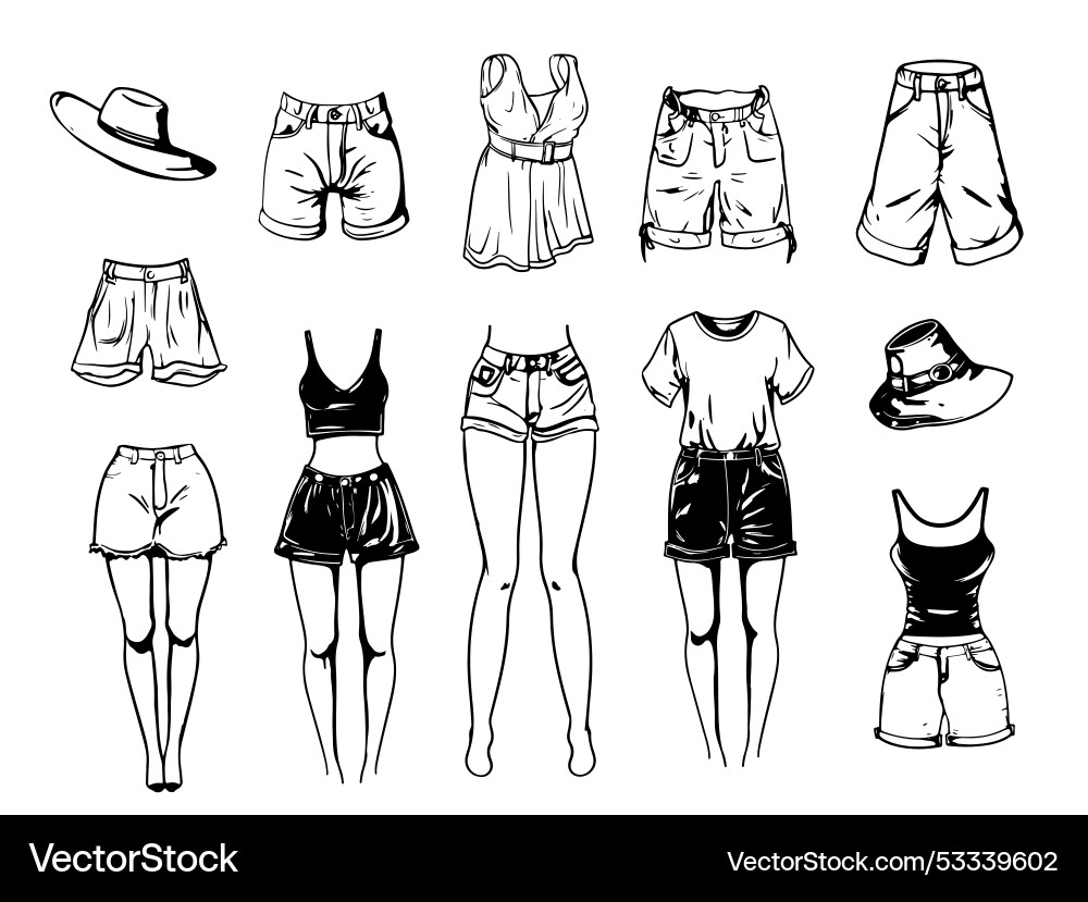 Flat sketch set of womens clothes Royalty Free Vector Image