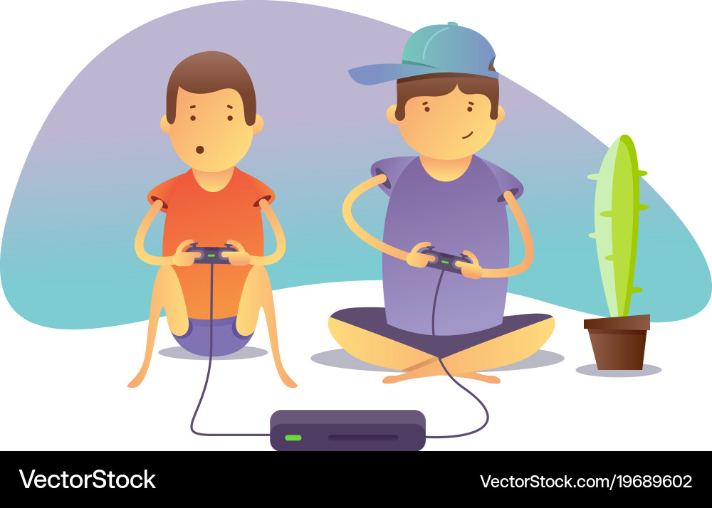 Friends play video game Royalty Free Vector Image