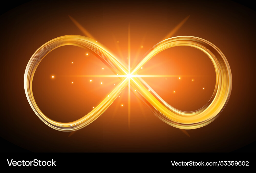 Gold shining infinity symbol glowing sign Vector Image