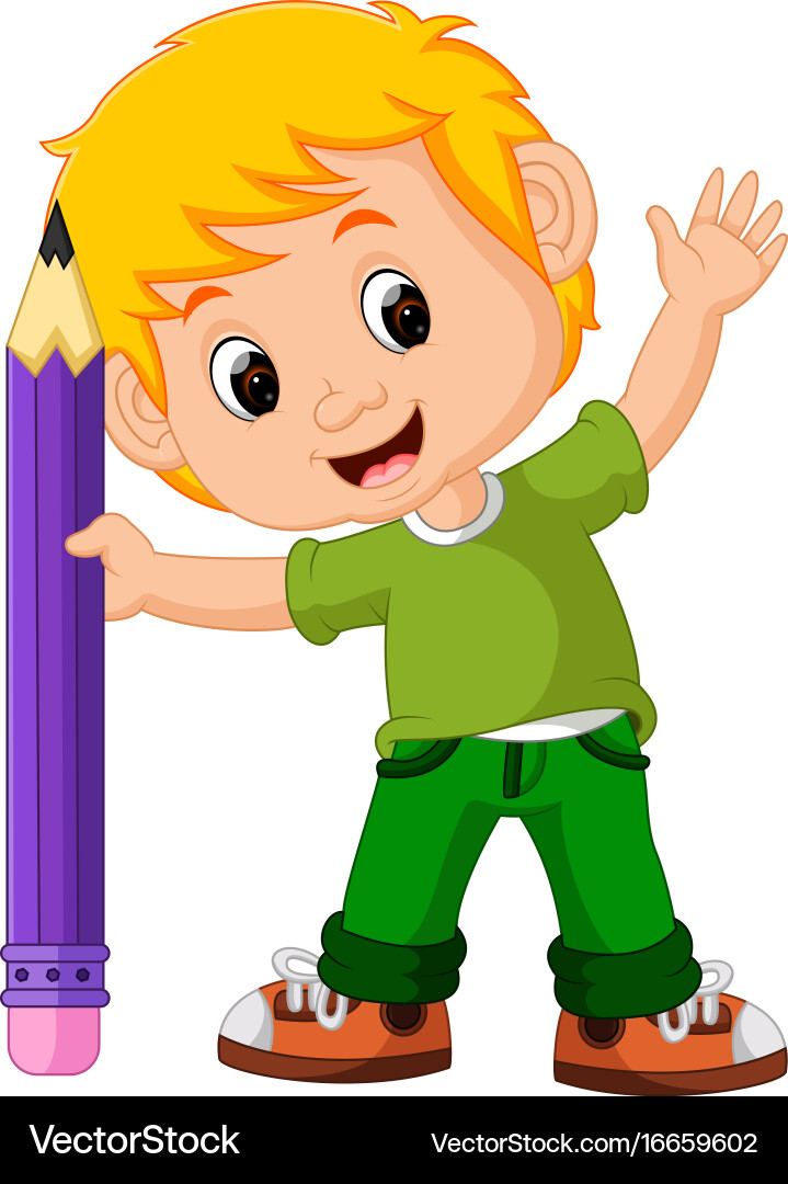 Kids boy with big pencil cartoon Royalty Free Vector Image