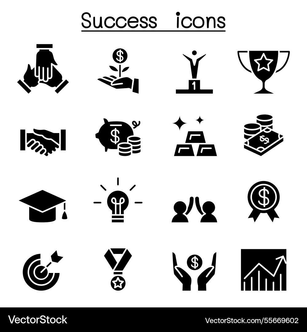 Success icon set in glyph style Royalty Free Vector Image