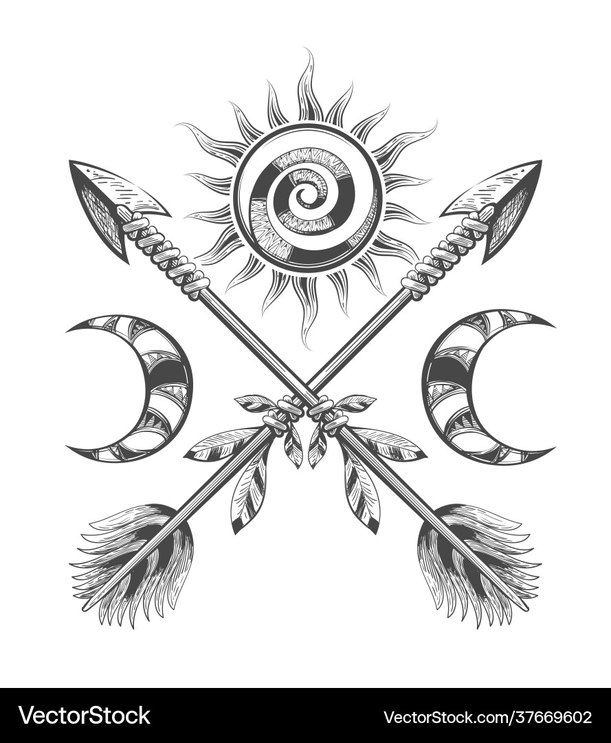 Sun moon and arrows esoteric Royalty Free Vector Image
