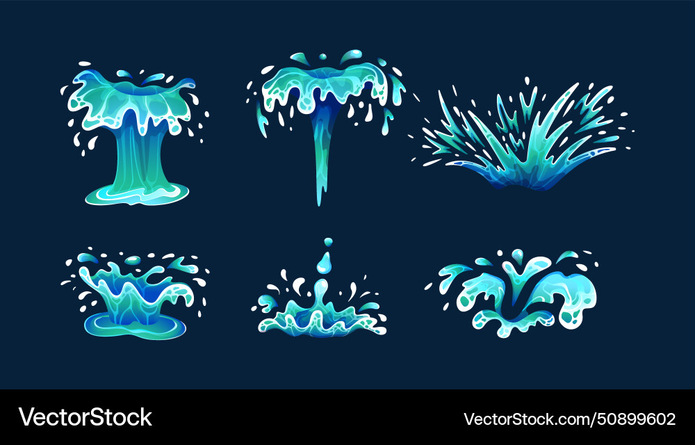 Water splashes shapes color icon big collection Vector Image
