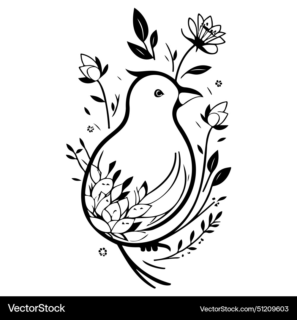 Bird flower sketch hand draw Royalty Free Vector Image