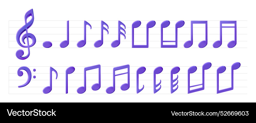 Music notes icon set purple melody sheet Vector Image