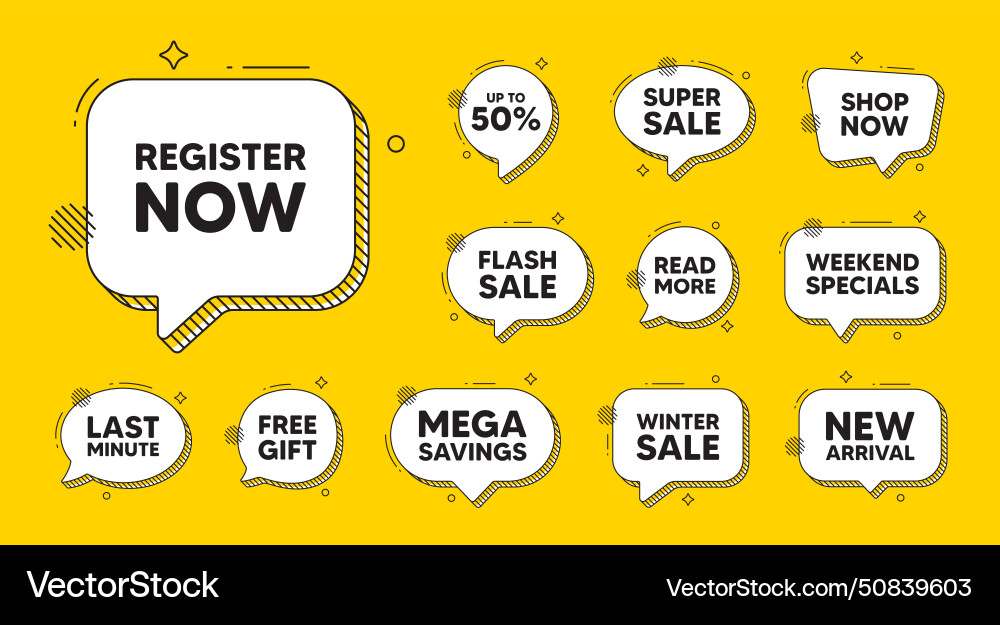 Register now tag free registration offer Vector Image