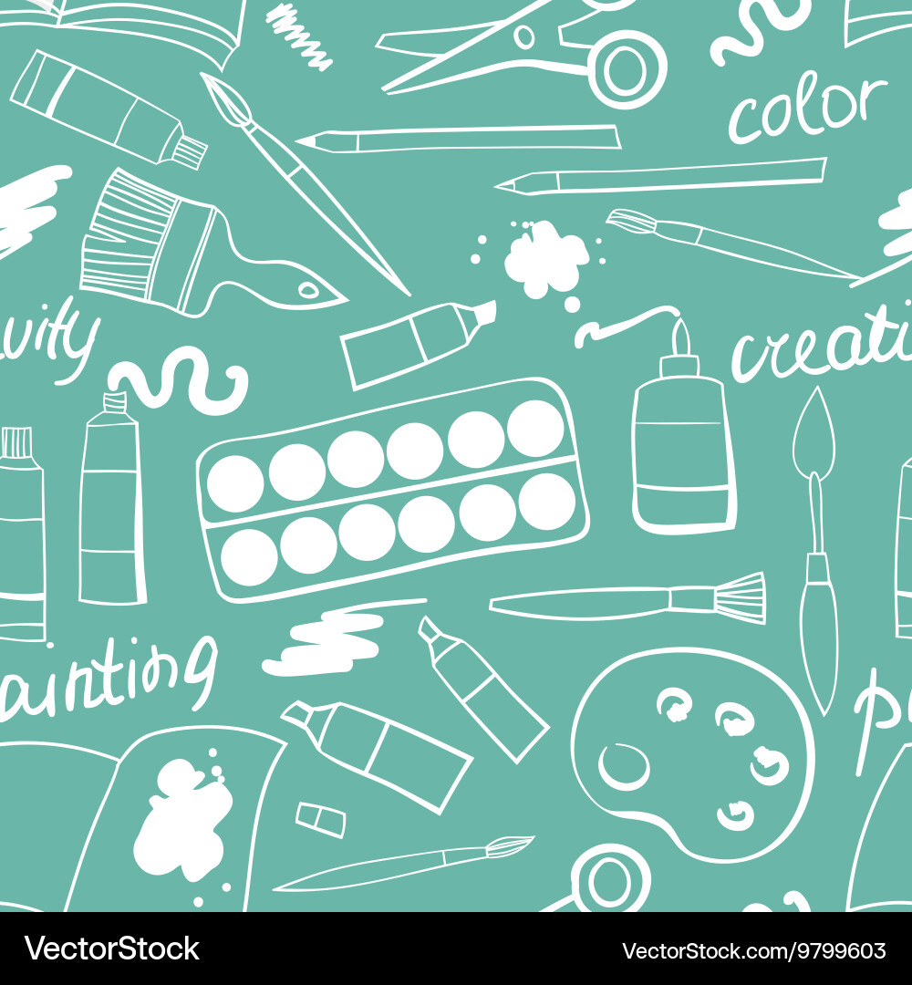 Seamless texture with art materials Royalty Free Vector