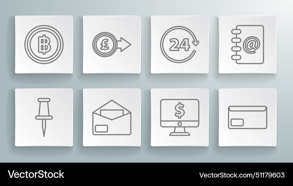 Set line push pin coin money with pound sterling Vector Image