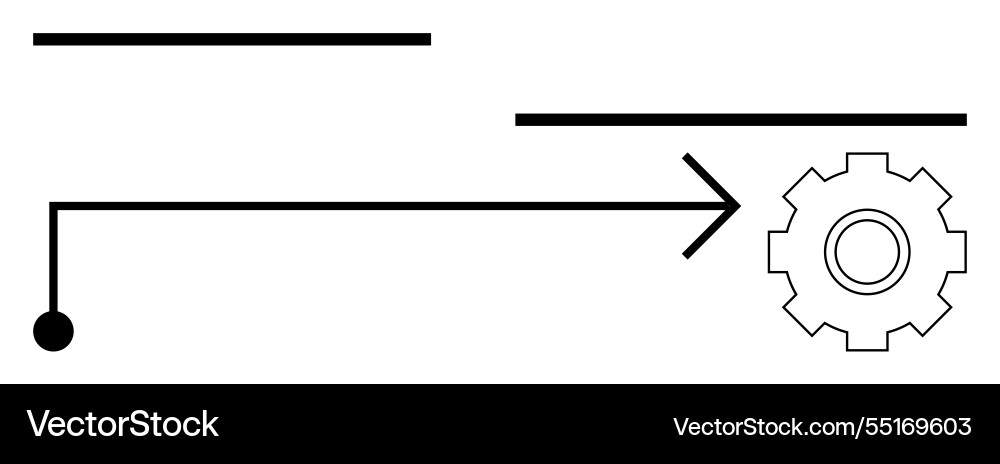 Simplified process flow with gear arrow and line Vector Image