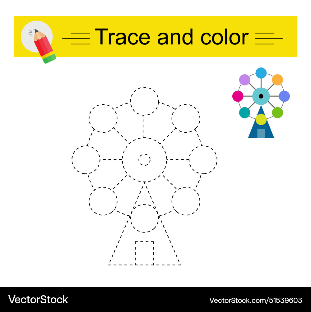 Trace and color for children preschool worksheet Vector Image