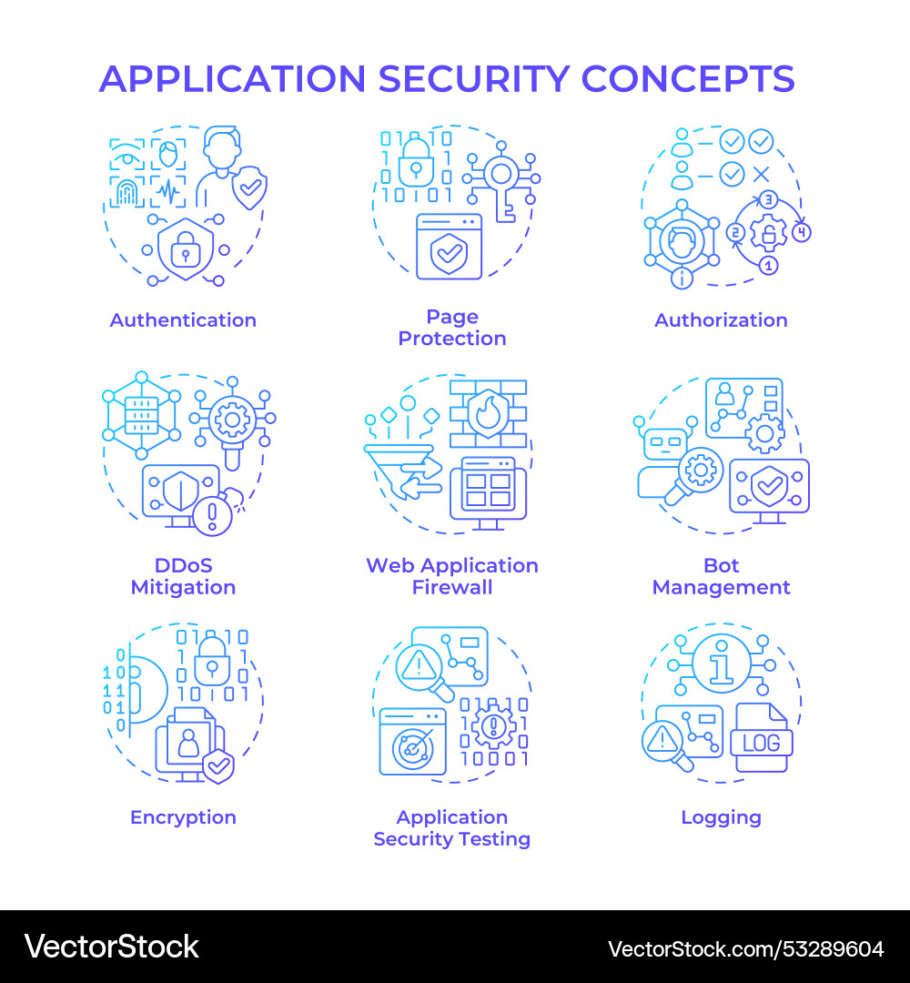 Application security blue gradient concept icons Vector Image