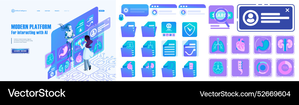 Artificial intelligence landing page isometric Vector Image Artificial intelligence landing page isometric Vector Image