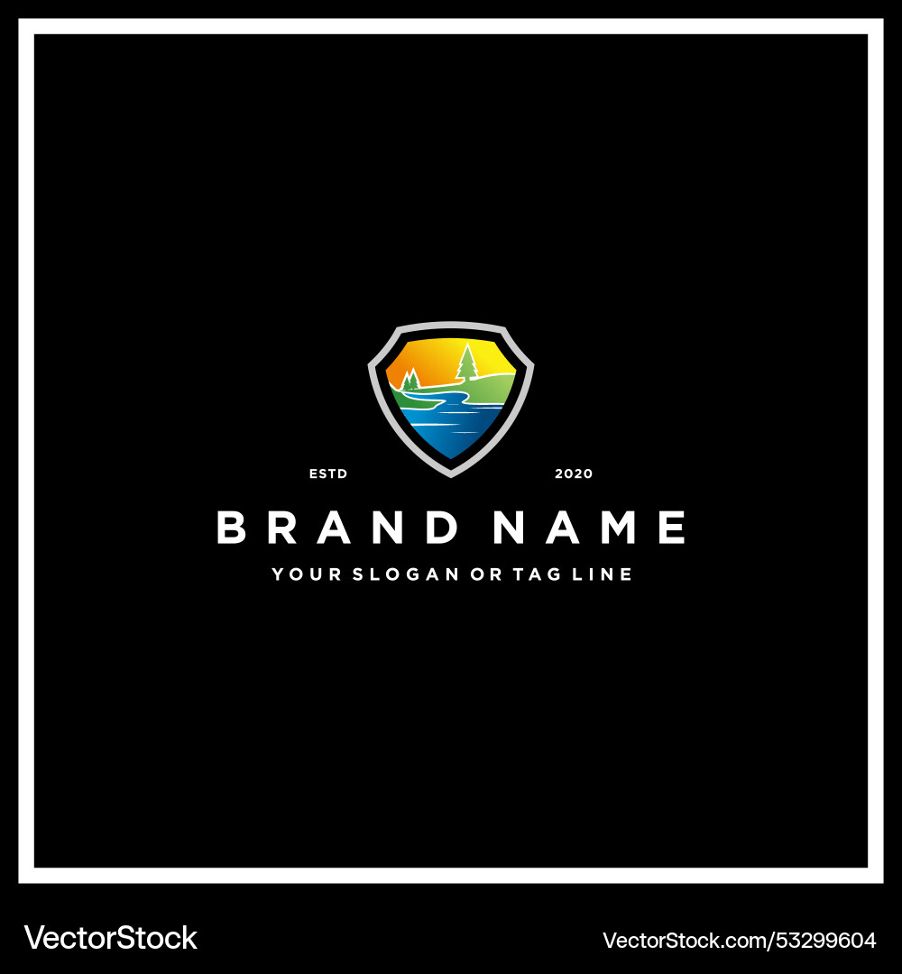 Creative river and shield logo design Royalty Free Vector