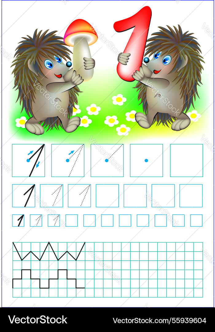 Educational page for children with number 1 kids Vector Image
