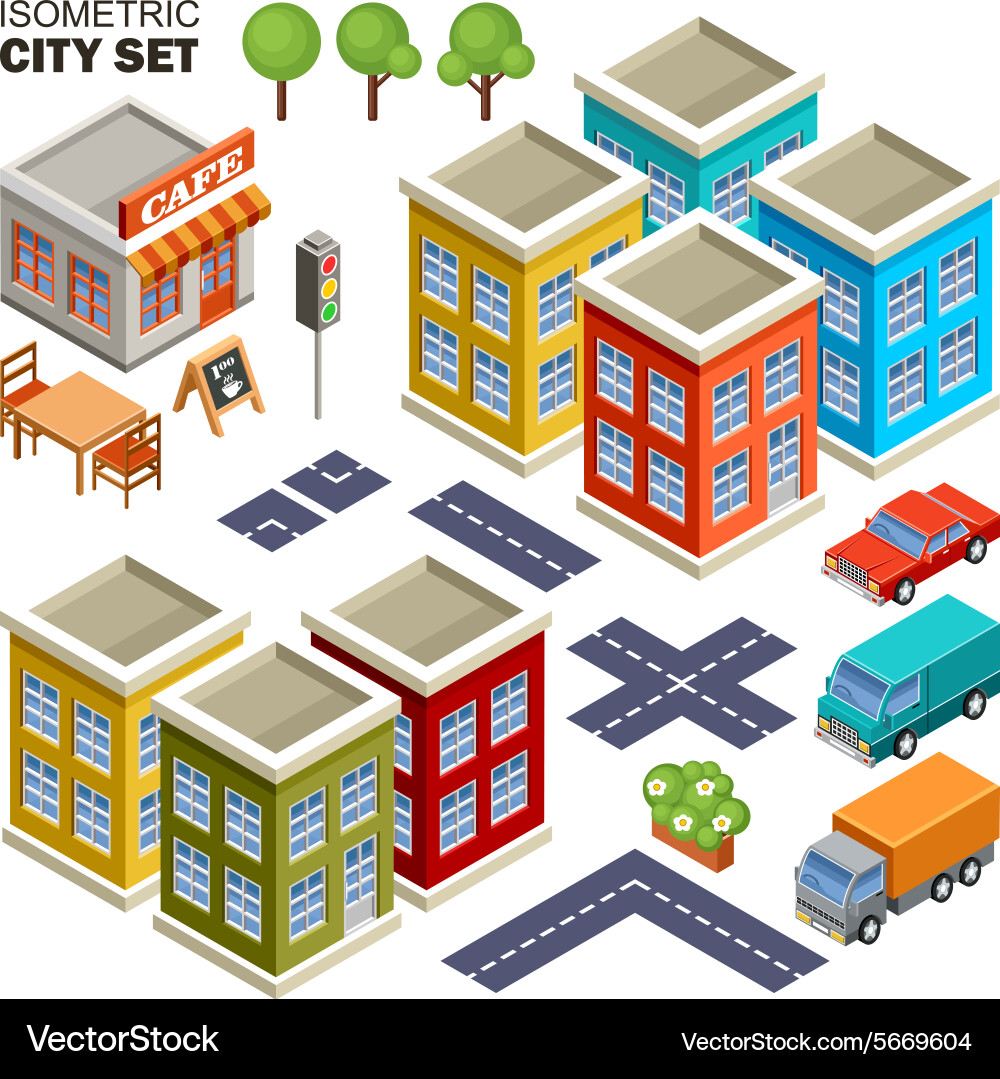 Isometric city set Royalty Free Vector Image - VectorStock