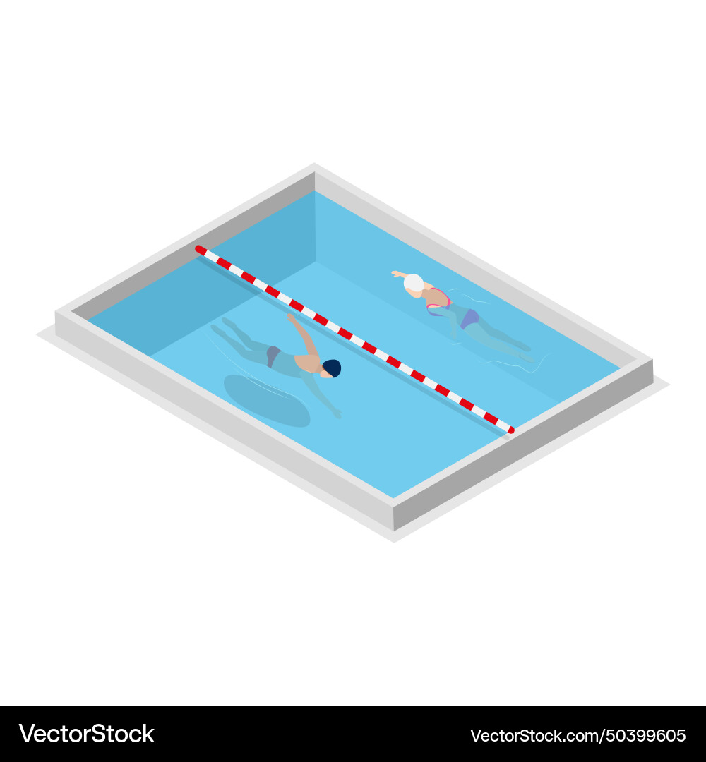3d isometric flat set of pool swimmers Royalty Free Vector