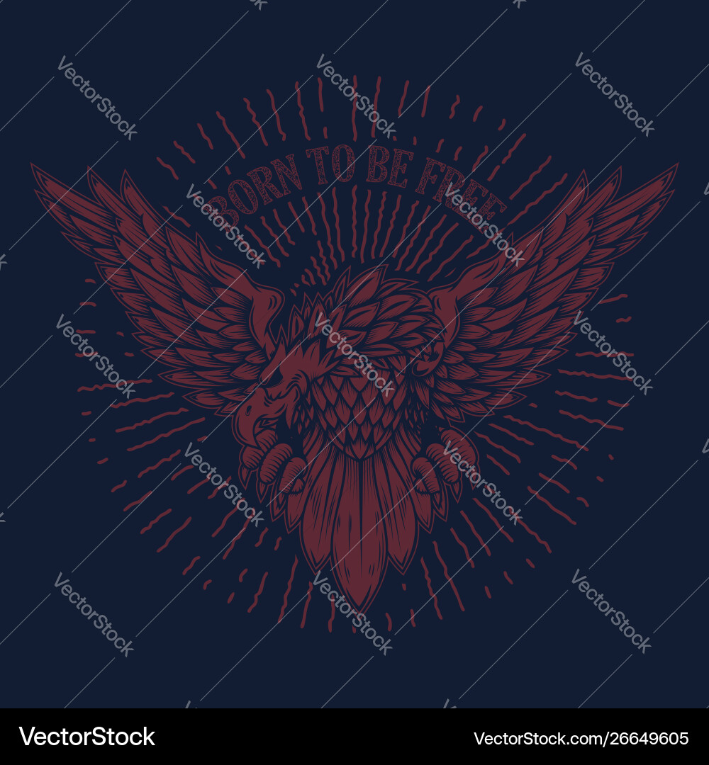 Born to be free eagle on grunge background design Vector Image