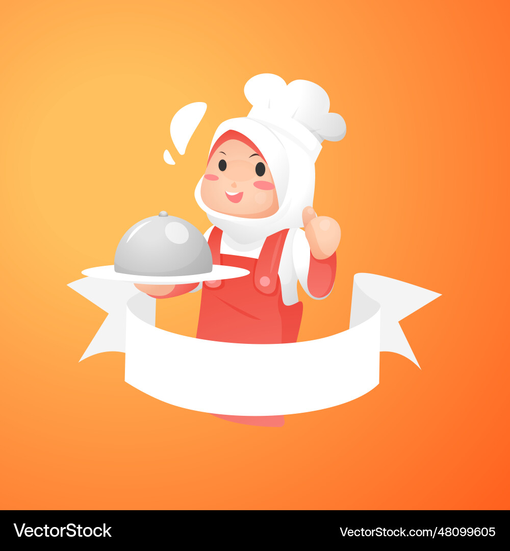 Chibi muslimah master chef logo Royalty Free Vector Image