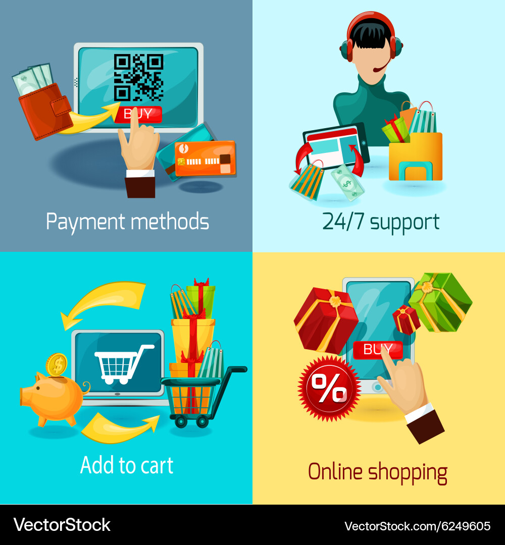 E-Commerce Flat Icon Set Royalty Free Vector Image