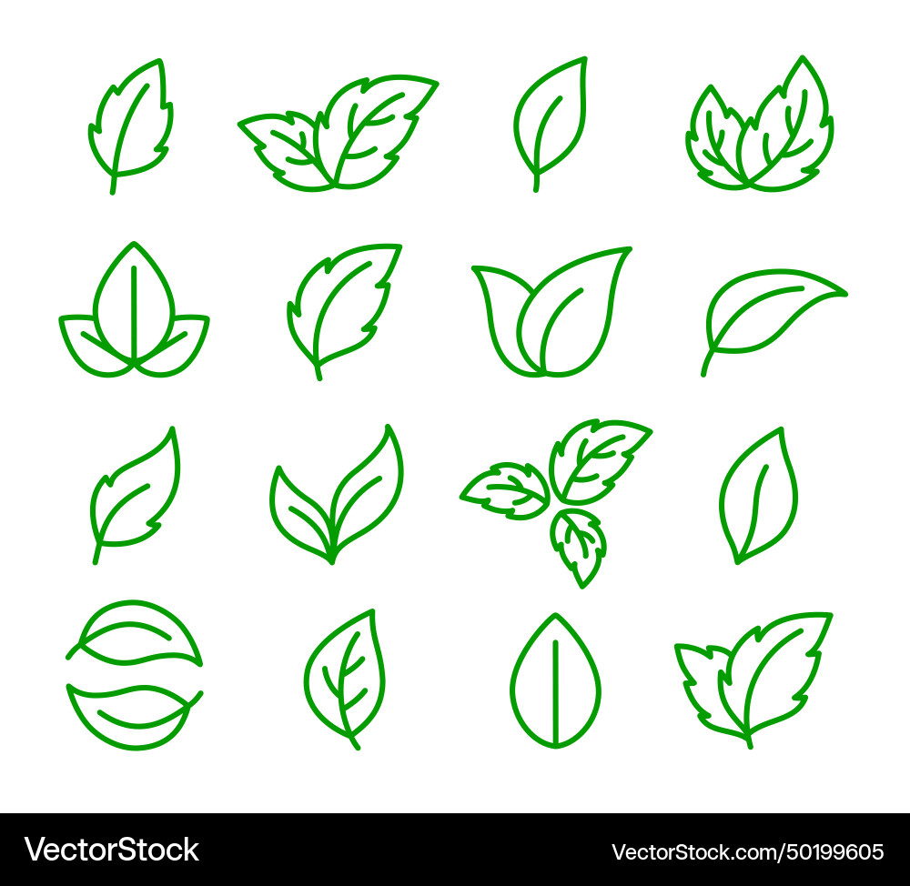 Green natural linear icons leaves sprig Royalty Free Vector