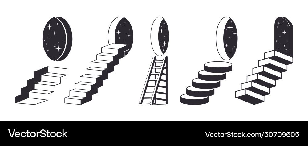 Monochrome stairs abstract surreal ladders Vector Image