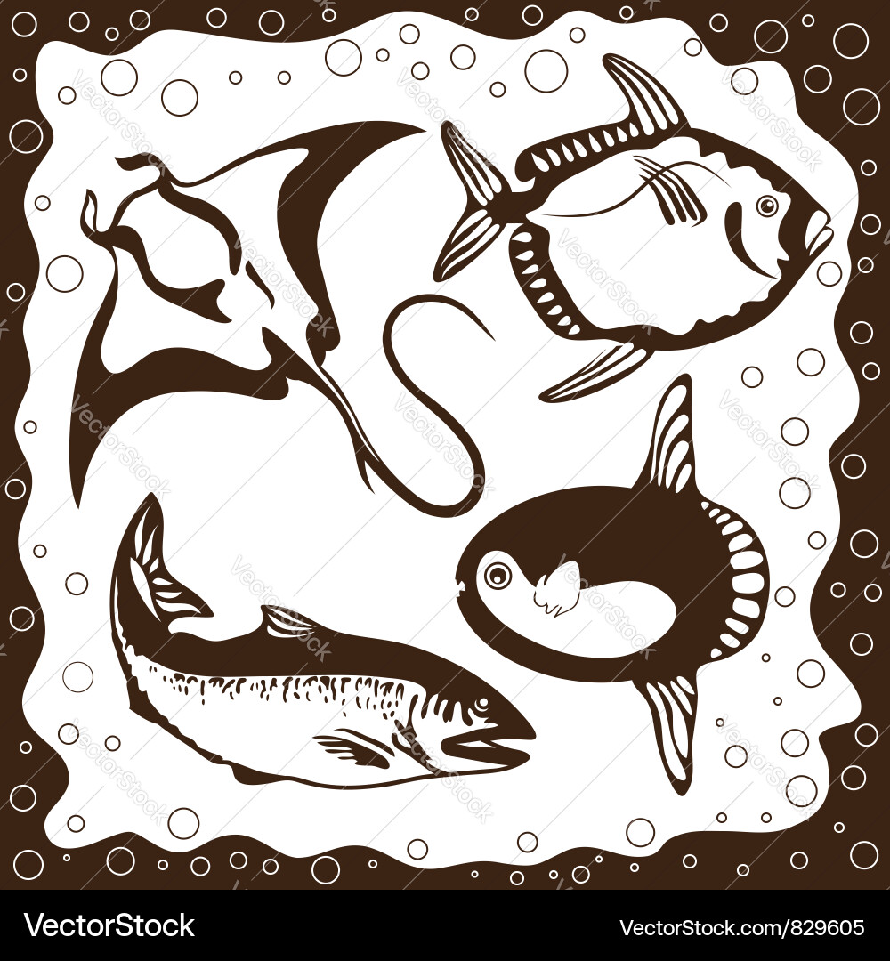 Ocean fish set Royalty Free Vector Image - VectorStock