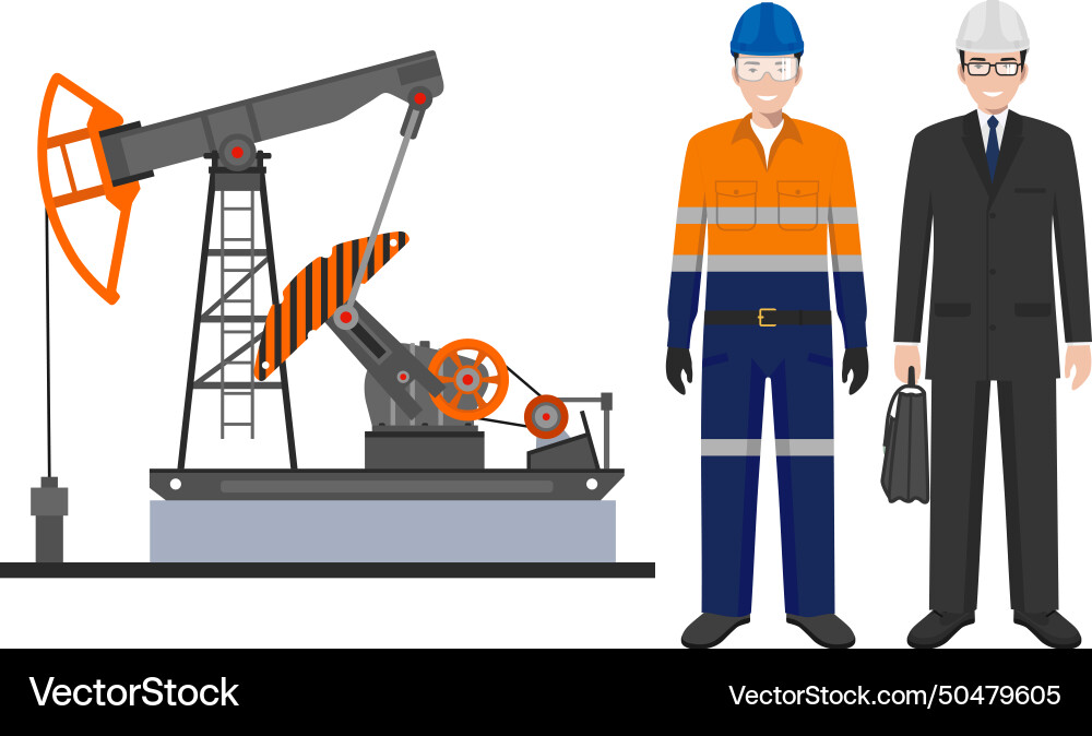 Oil pump and engineer in suit worker work Vector Image