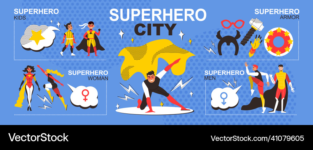 Superhero city infographics Royalty Free Vector Image