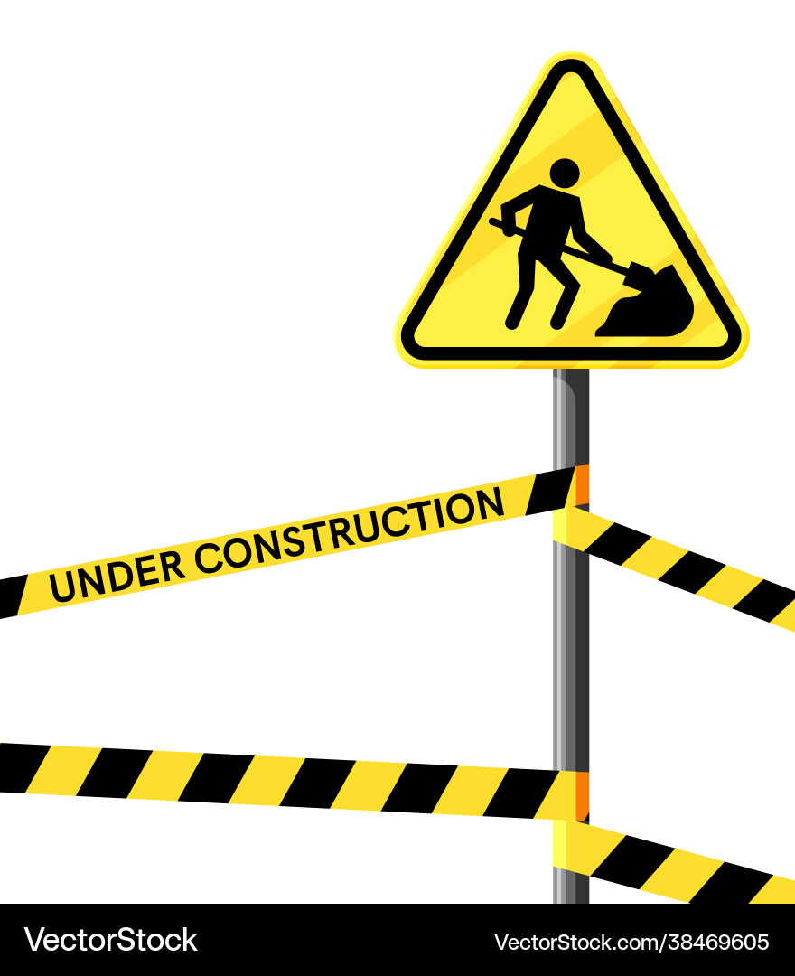 Under construction sign with man digging ground Vector Image