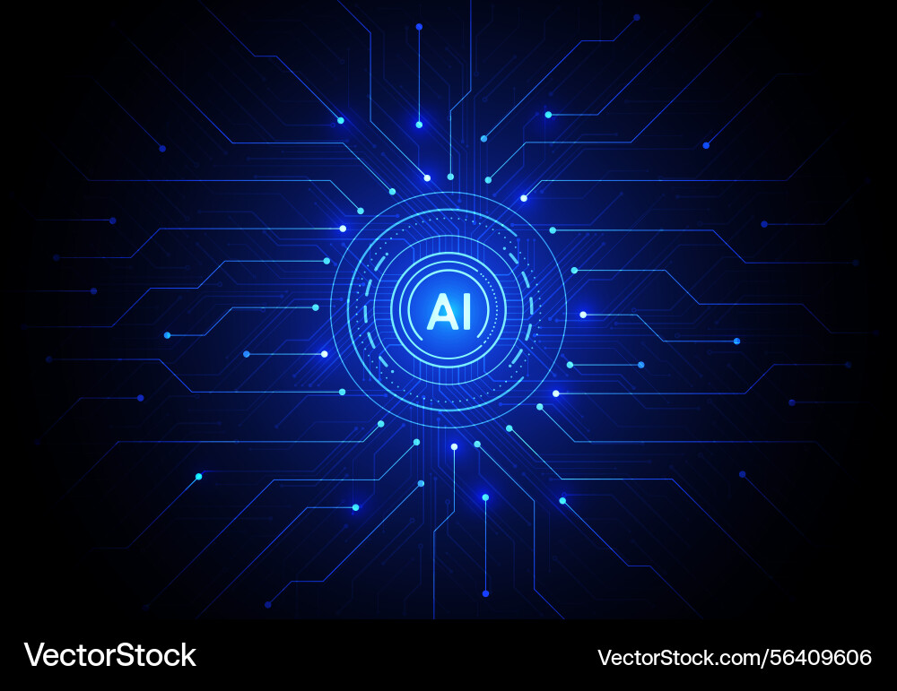 Artificial intelligence circle chipset on circuit Vector Image