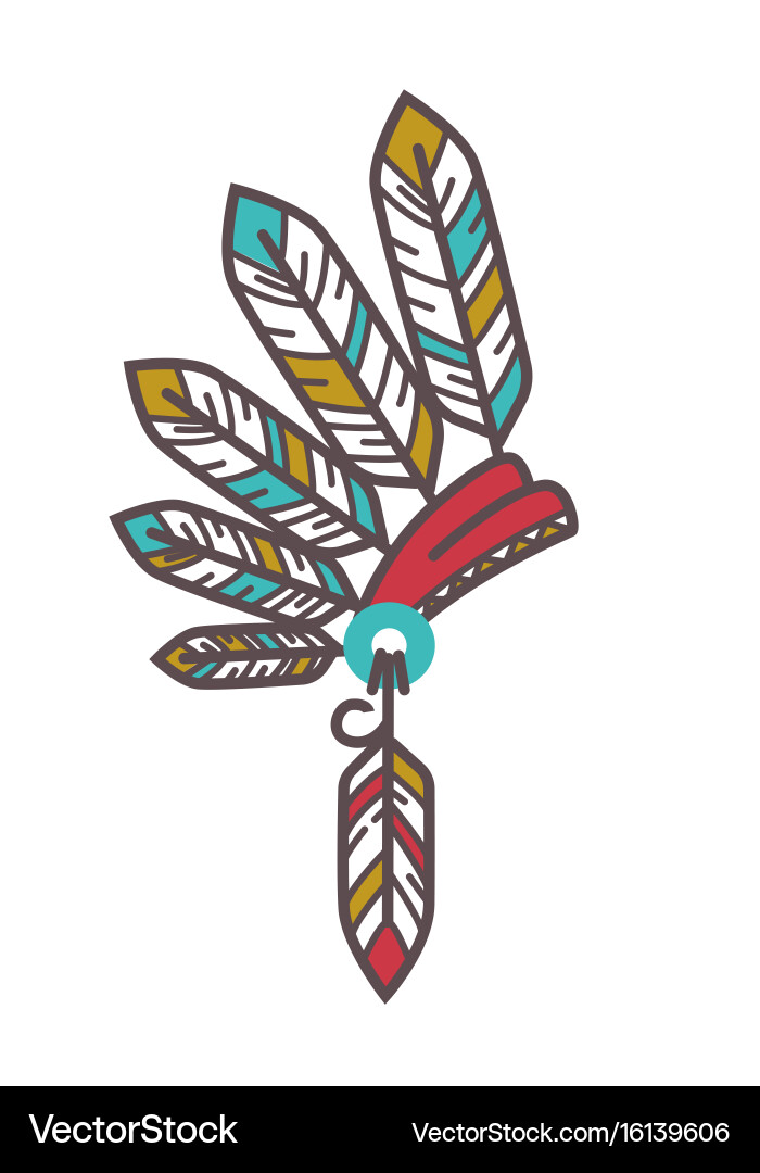 Authentic injun hat with feathers isolated cartoon