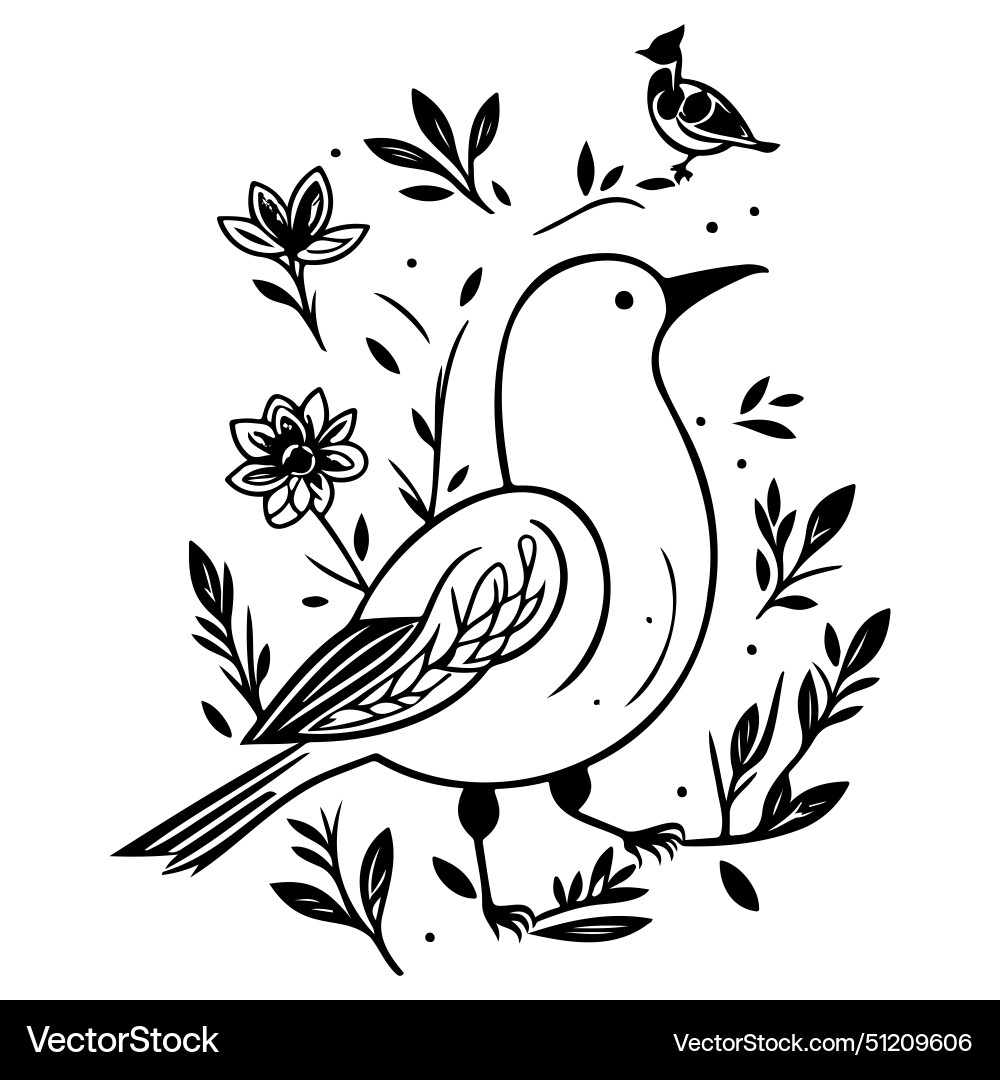 Bird flower sketch hand draw Royalty Free Vector Image