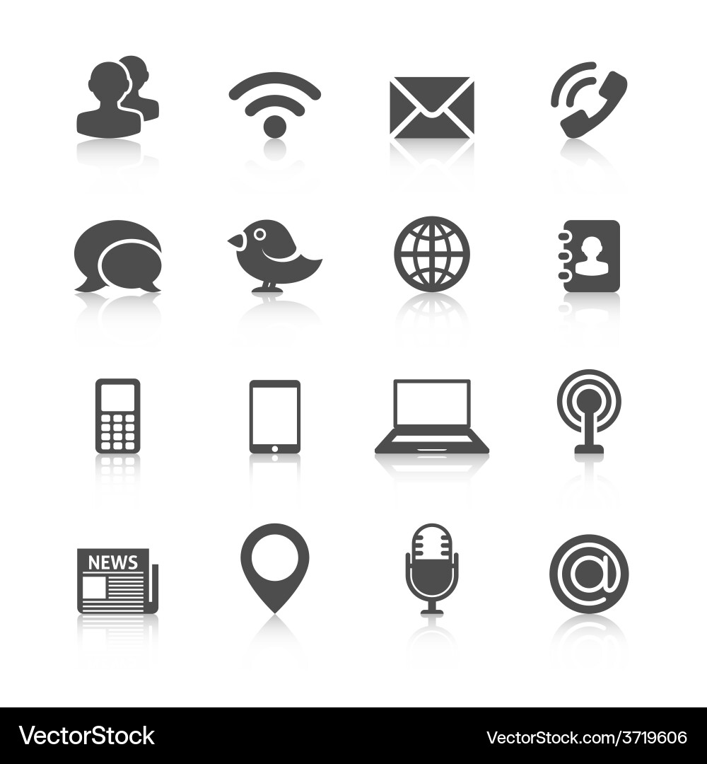 Communication icons with reflection Royalty Free Vector