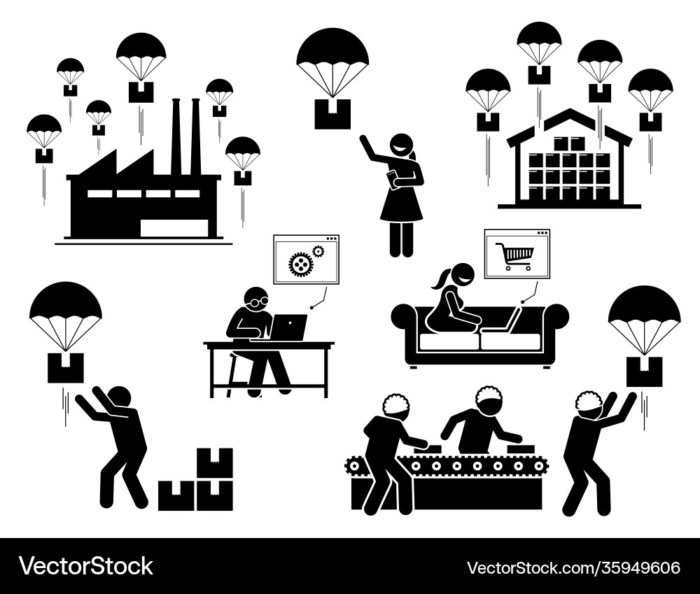 Drop shipping business model icon set Royalty Free Vector