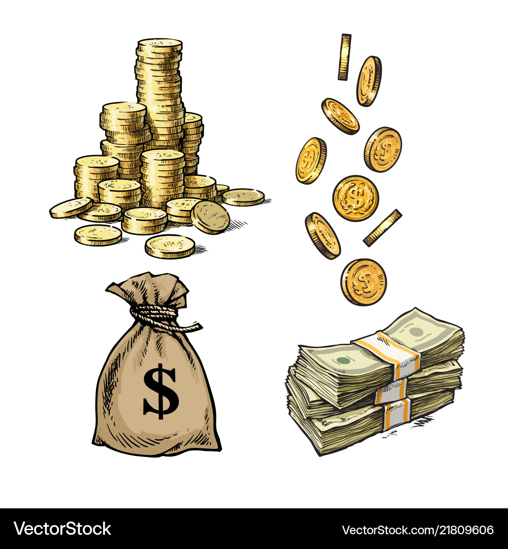 Finance money set sketch of stack coins Royalty Free Vector