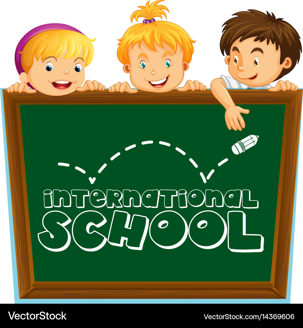 Internationales Schulzeichen mit drei Kindern Vektorbild