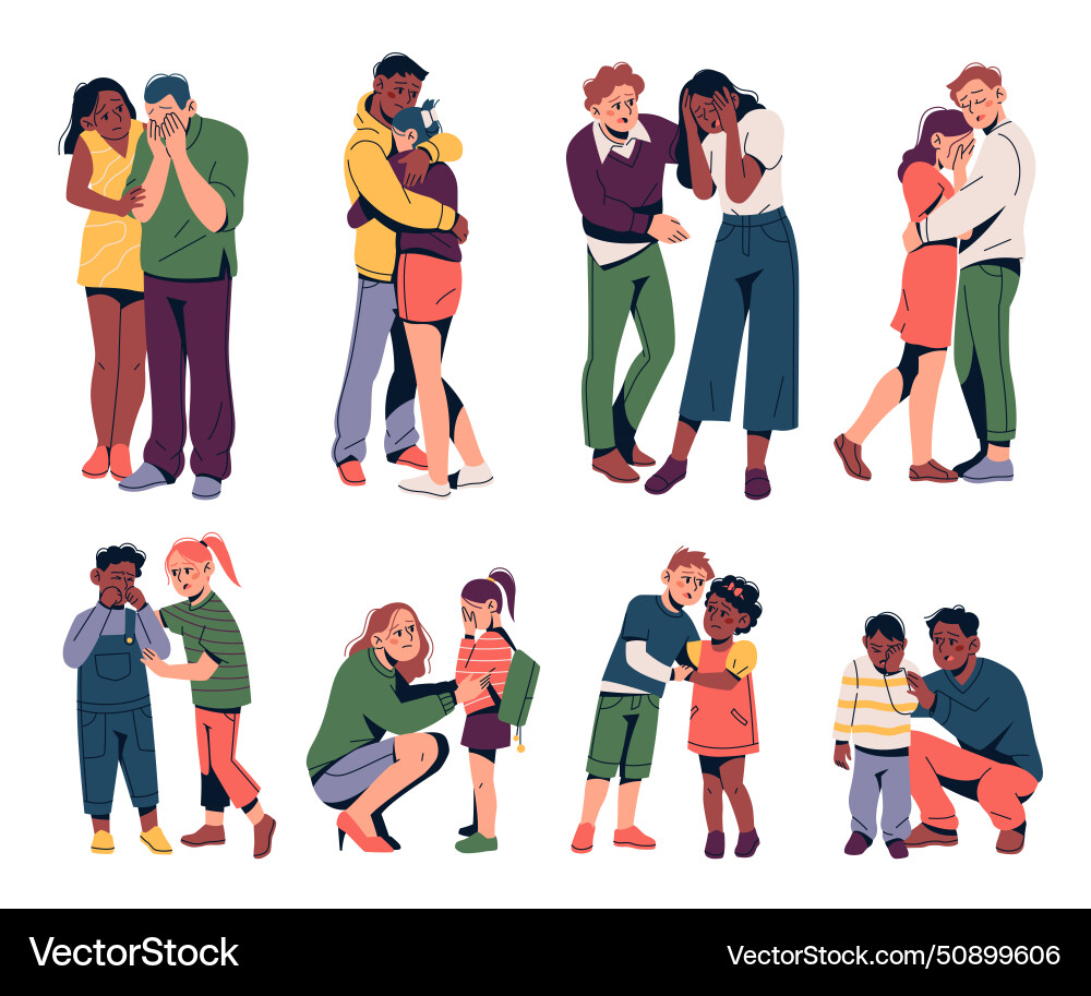 Kids support crying children and parental Vector Image