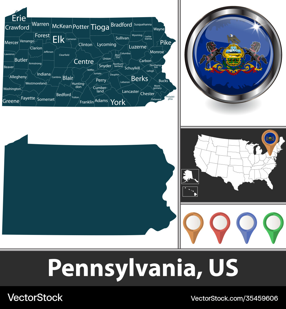 Map pennsylvania us Royalty Free Vector Image - VectorStock