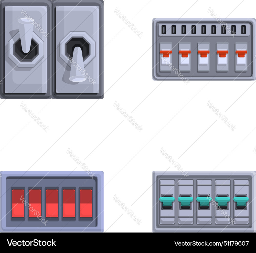 Breaker switch icons set cartoon electric Vector Image Breaker switch icons set cartoon electric Vector Image