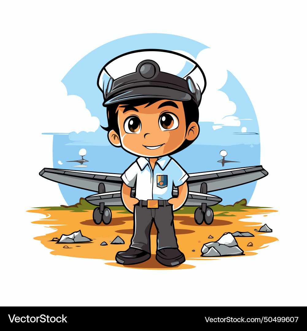 Cartoon pilot in uniform with airplane Royalty Free Vector