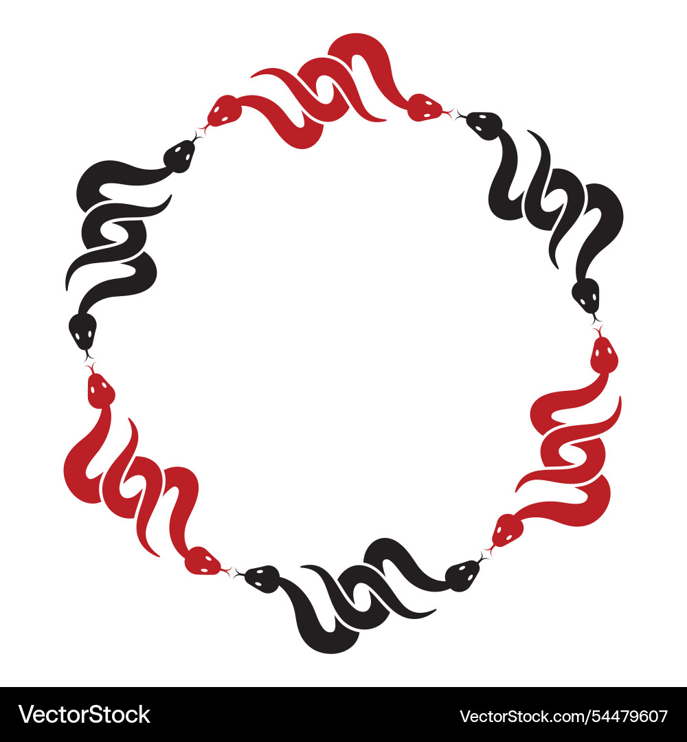 Circular stylized border with red and black snakes