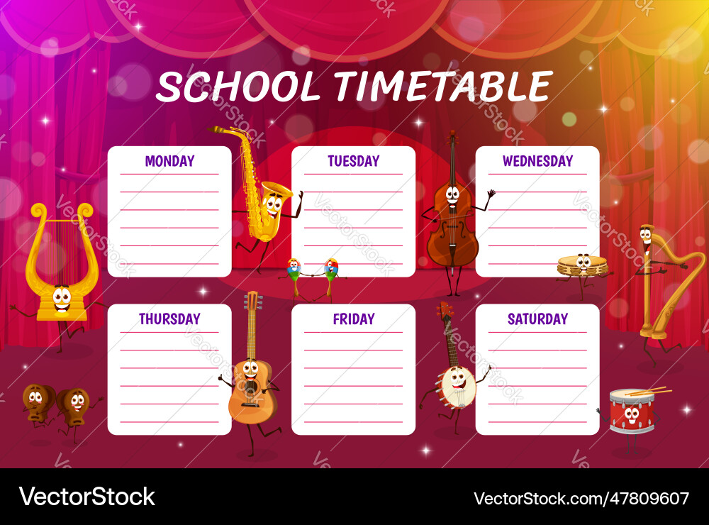 Education timetable with musical instruments Vector Image