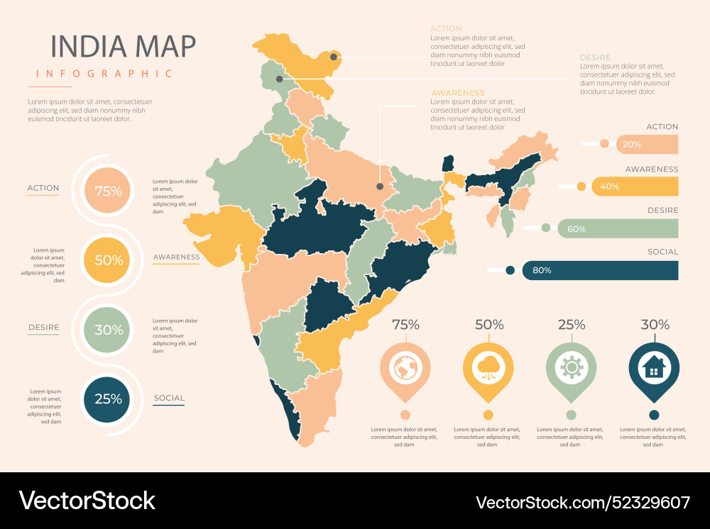 Flat india map infographics Royalty Free Vector Image