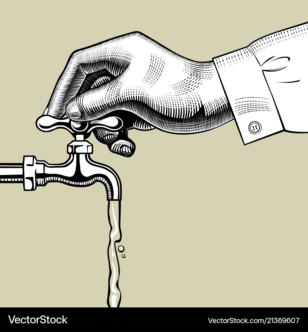 Hand opening water tap Royalty Free Vector Image
