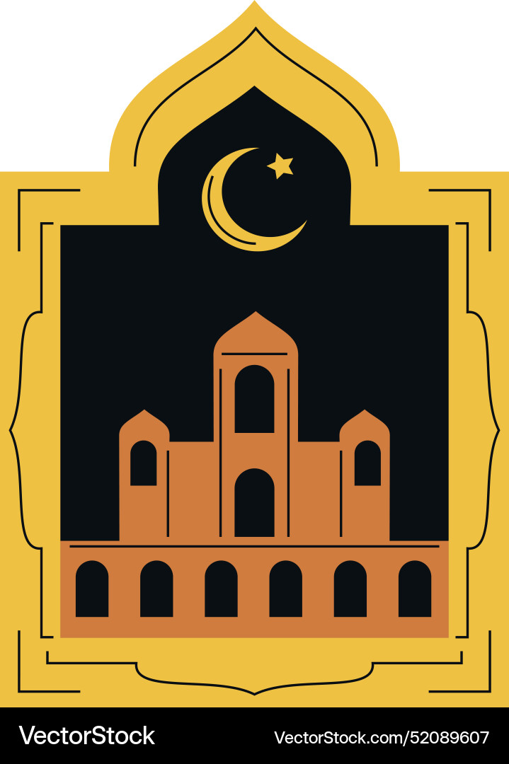 Islamic mosque and crescent moon in window Vector Image