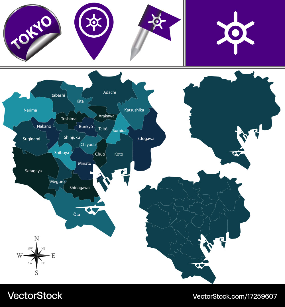 Map of tokyo with special wards Royalty Free Vector Image
